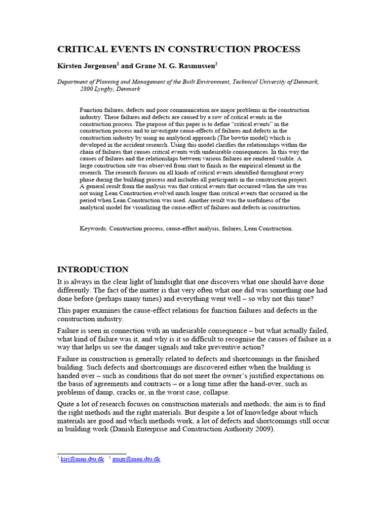 Critical Events in Construction Process | PDF | Causality | Failure