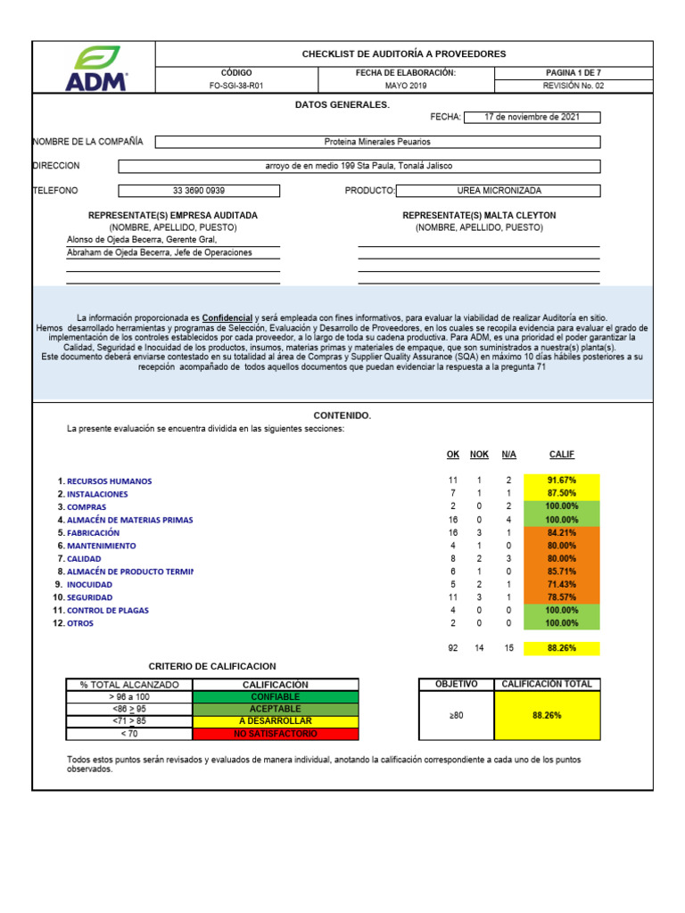CHECKLIST AUDITORÍA A PROVEEDORES FO-SGI-38-R01 Rev 03 (2)1711 | PDF CHECKLIST AUDITORÍA A PROVEEDORES FO-SGI-38-R01 Rev 03 (2)1711 | PDF