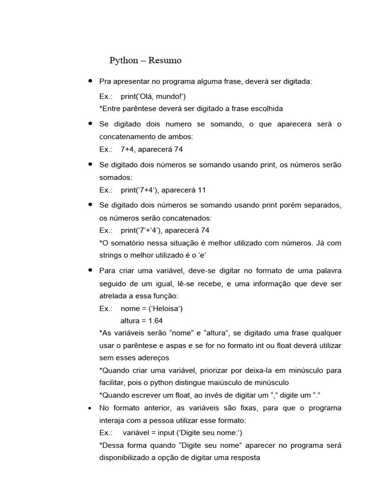 Python - Resumo | PDF | Python (linguagem de programação) | Programação ... Python - Resumo | PDF | Python (linguagem de programação) | Programação ...