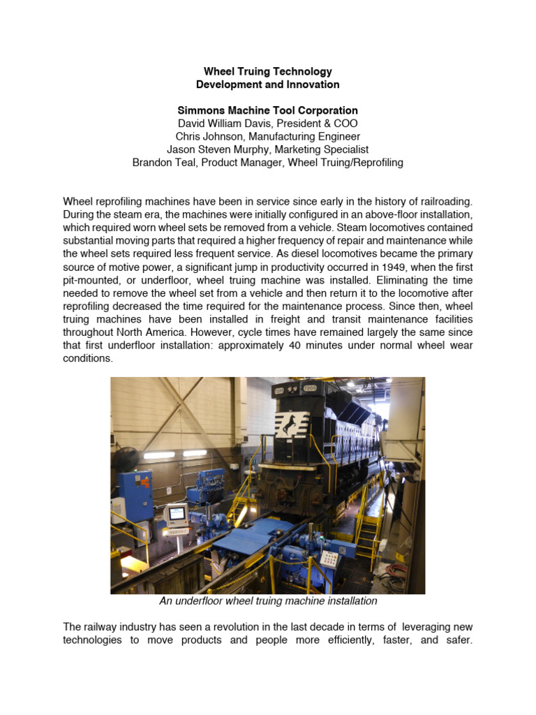Simmons Wheel Truing Innovation Lmoa Paper | PDF | Machining | Train