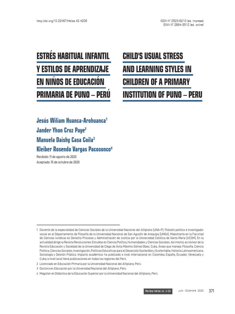 Estrés Infantil y Estilos de Aprendizaje | PDF | Estrés (biología ...