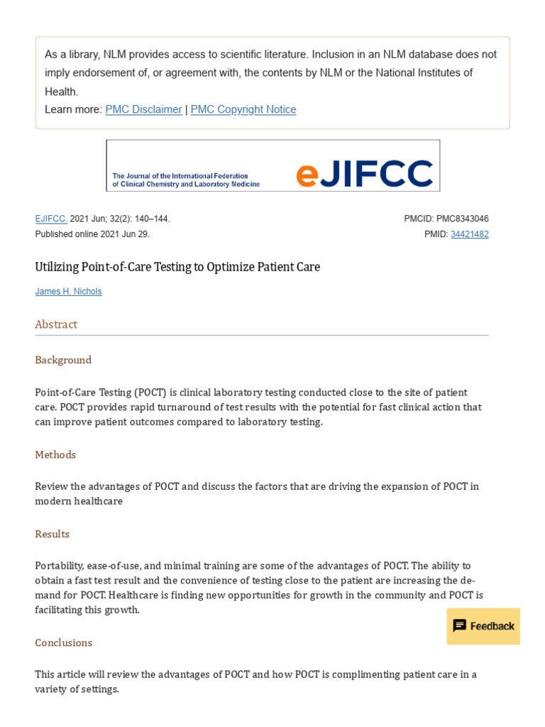 Utilizing Point-Of-Care Testing To Optimize Patient Care - PMC | PDF ...