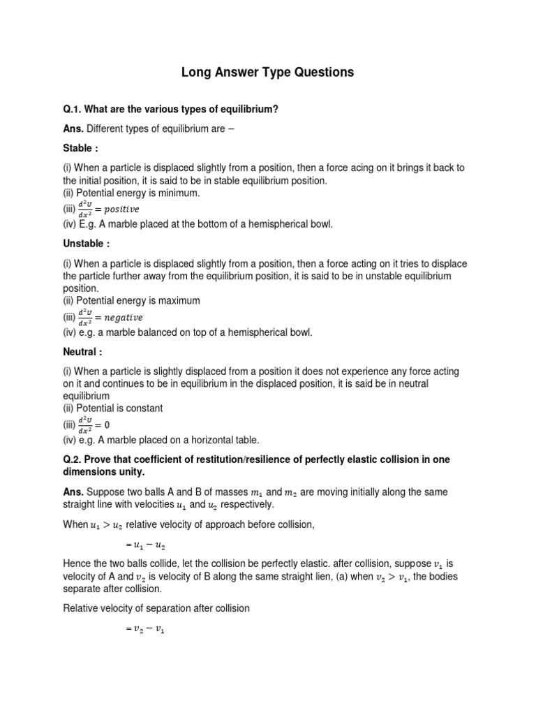 Long Answer Type Questions | PDF | Collision | Momentum Long Answer Type Questions | PDF | Collision | Momentum