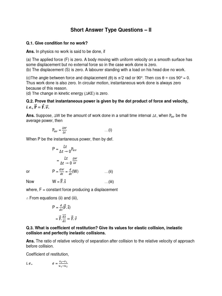 Short Answer Type Questions - II | PDF | Collision | Force Short Answer Type Questions - II | PDF | Collision | Force
