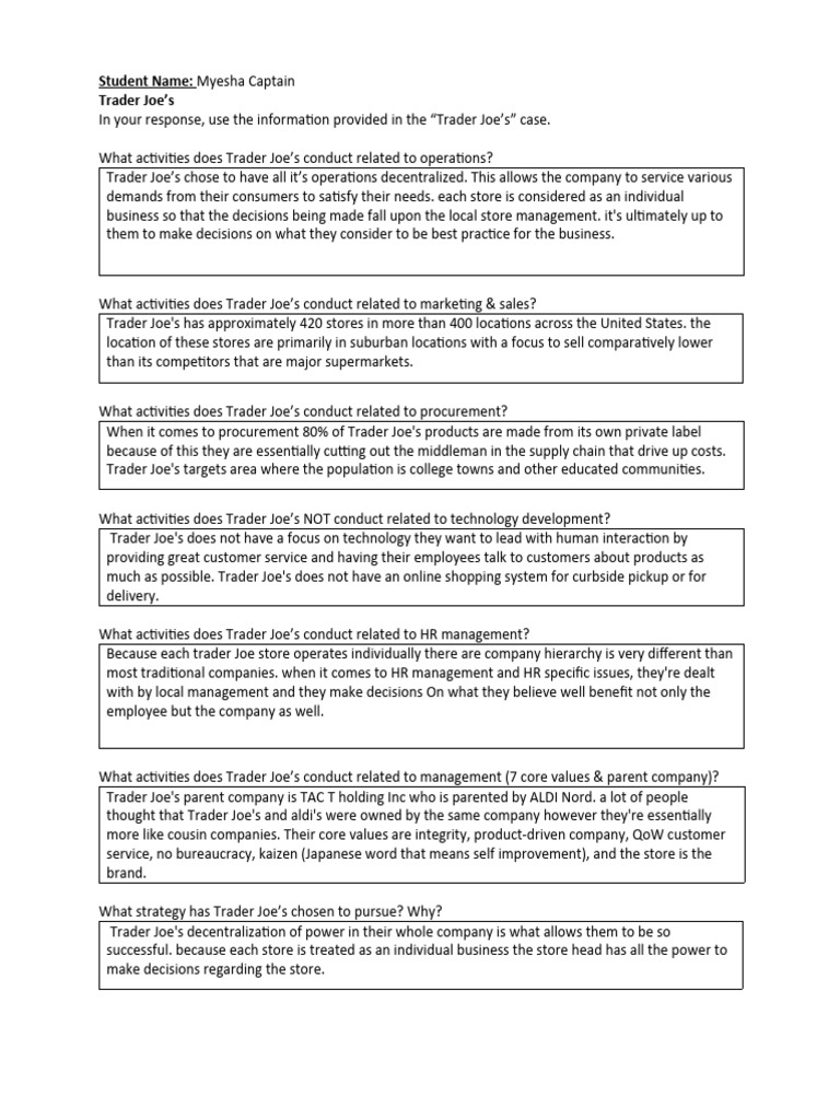 Case Assignment-Trader Joe's | PDF | Customer | Supermarket
