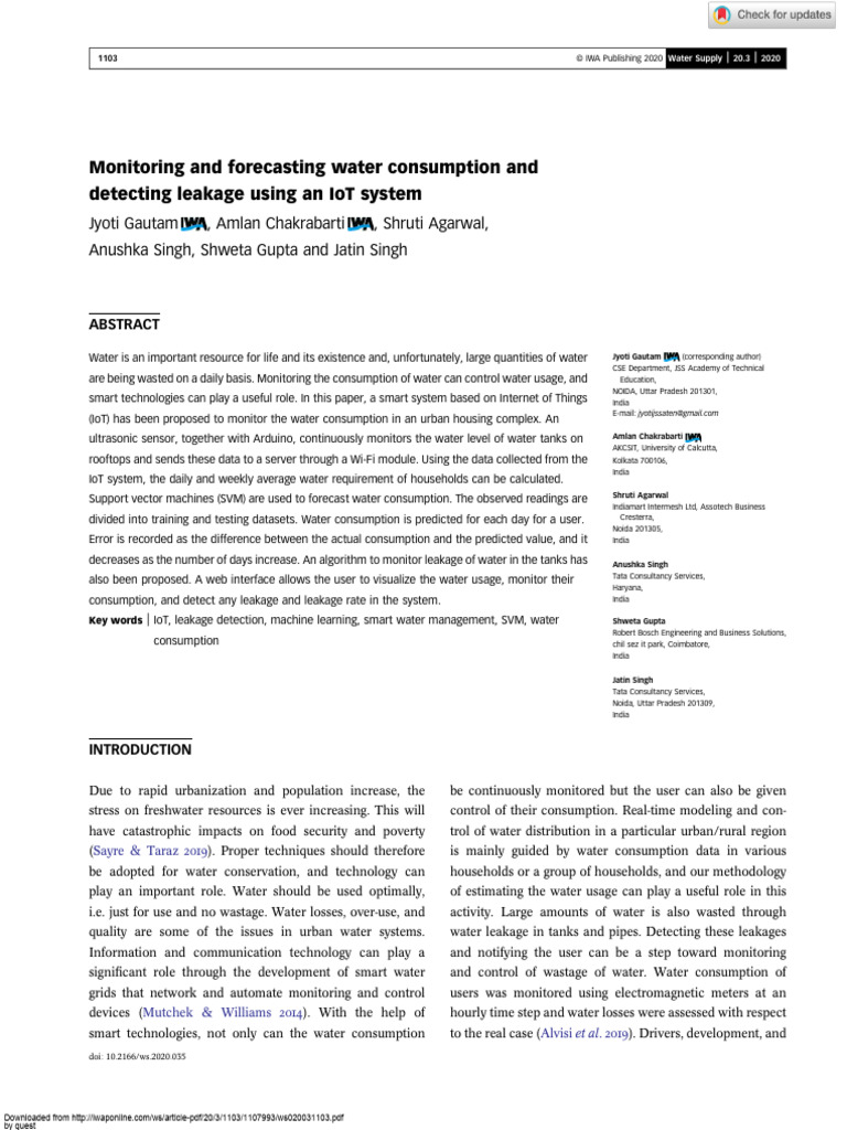 Monitoring and Forecasting Water Consumption and Detecting Leakage ...