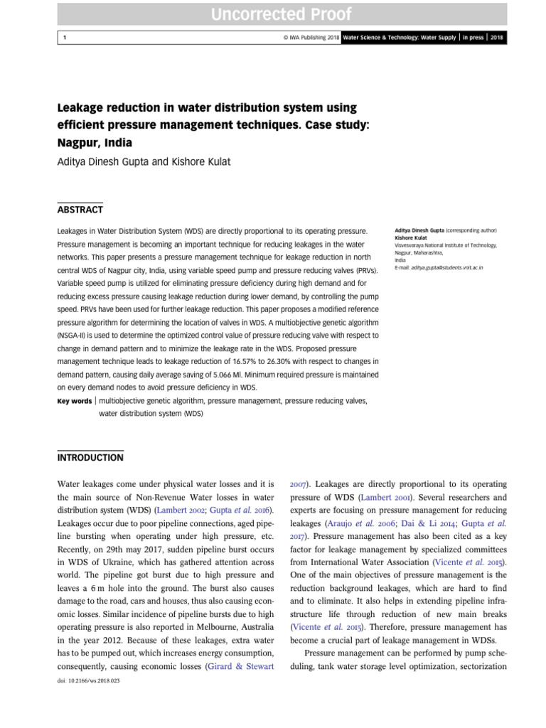 Leakage Reduction in Water Distribution System Using Efficient Pressure Management Techniques ...