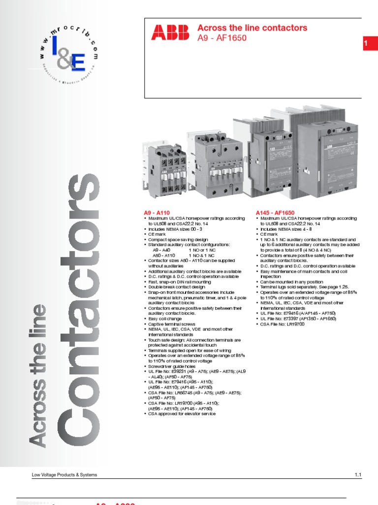 ABB Across the Line Contactors Overview | PDF | Screw | Alternating Current