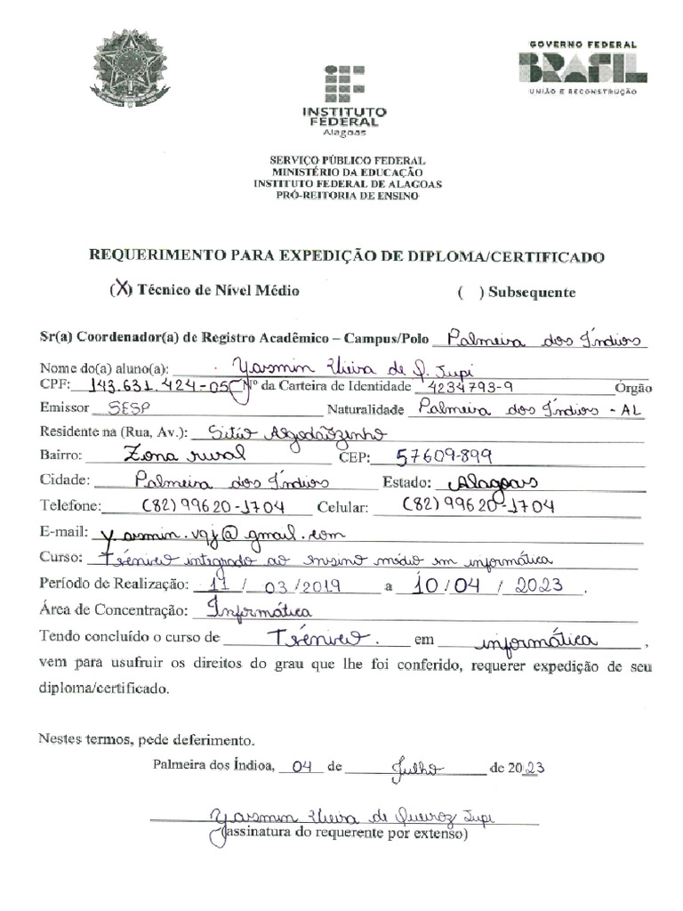 Requerimento Diploma | PDF