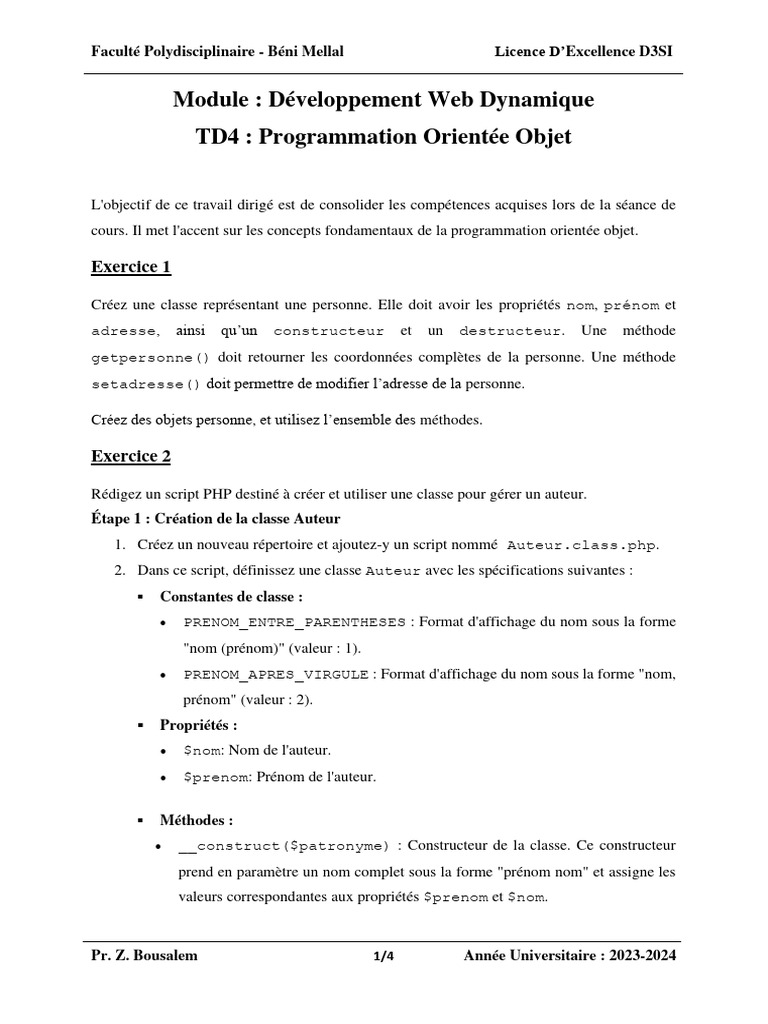 Programmation Orientée Objet en PHP | PDF | Choix multiple | PHP