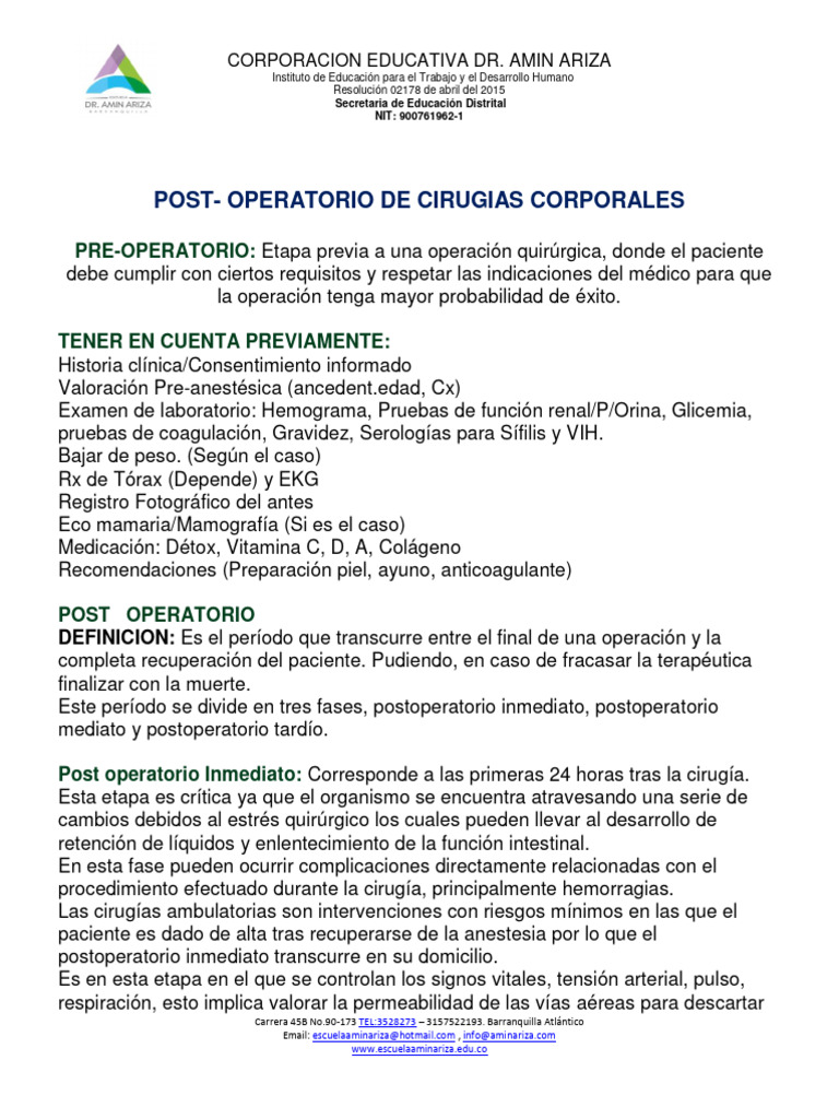 TEORIA_POST_OPERATORIO_CORPORAL_pdf | PDF | Pecho | Medicina CLINICA