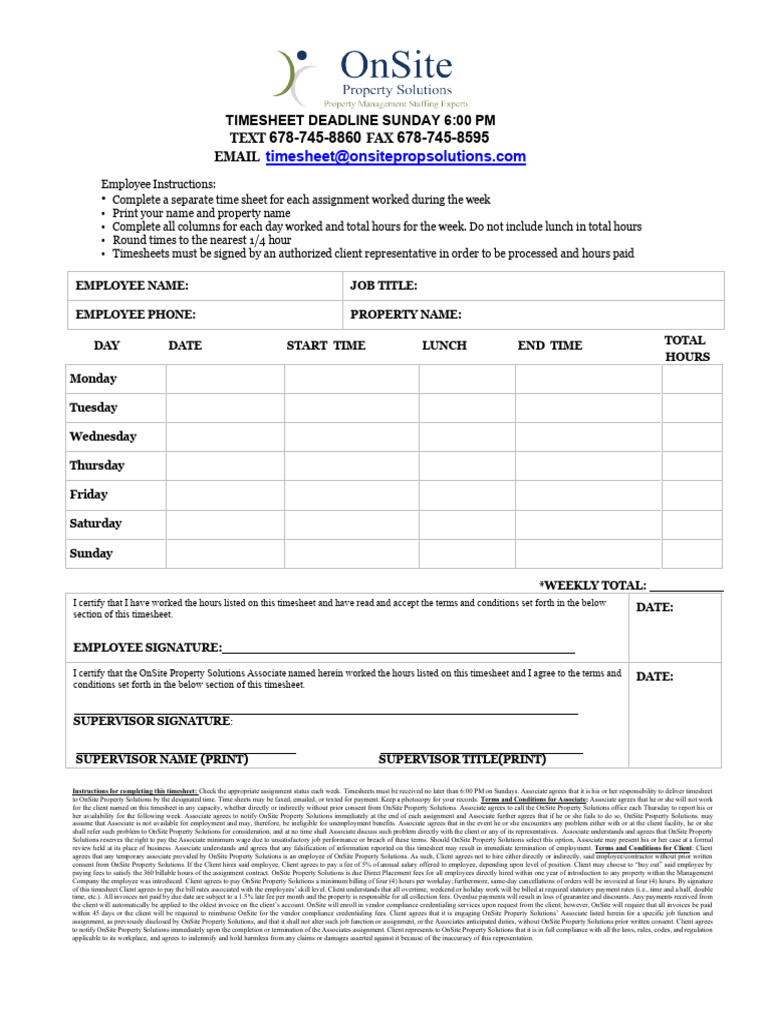 OnSite Timesheet | PDF | Employment | Employee Relations