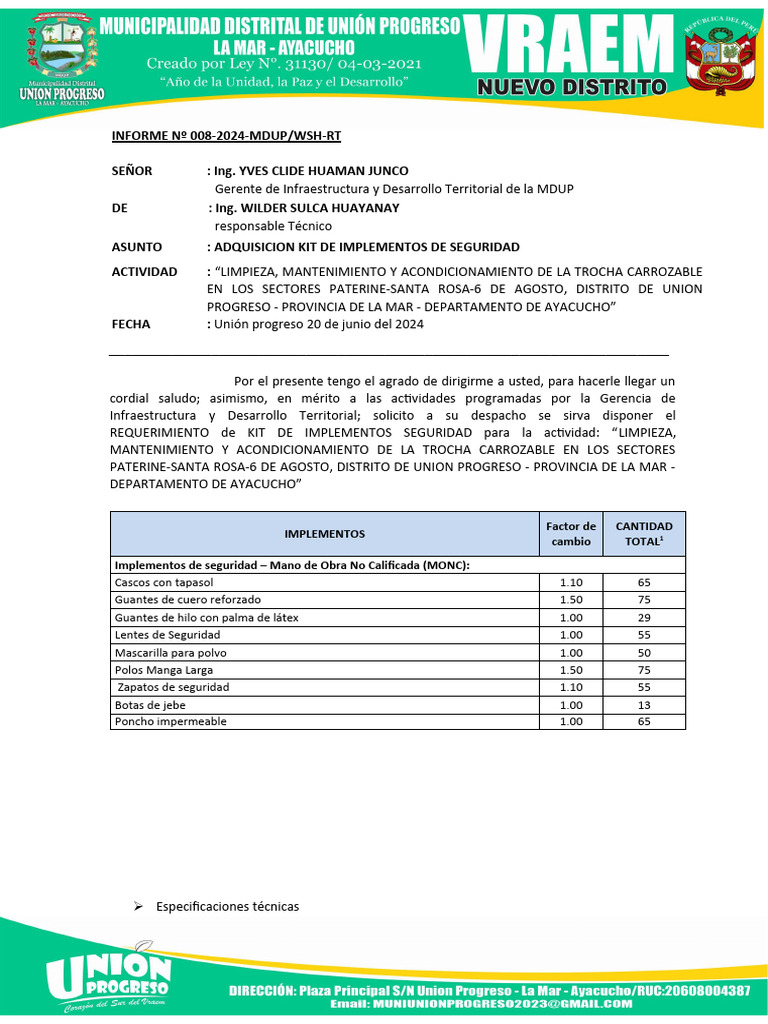 Informe #06 Kit de Implementos de Seguridad CMNC | PDF | Guante