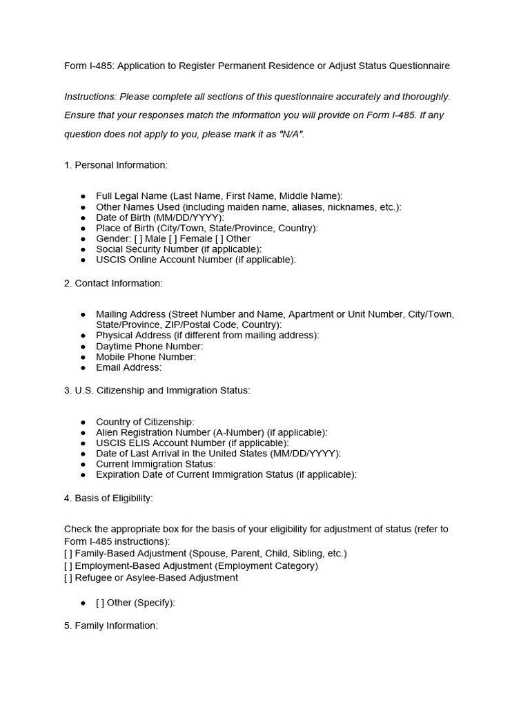 Form I-485 - Application To Register Permanent Residence or Adjust ...