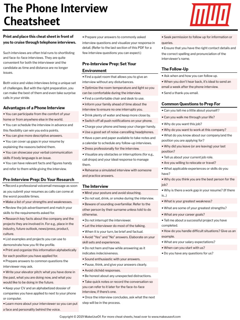 Phone Interview Tips | PDF | Job Interview | Résumé