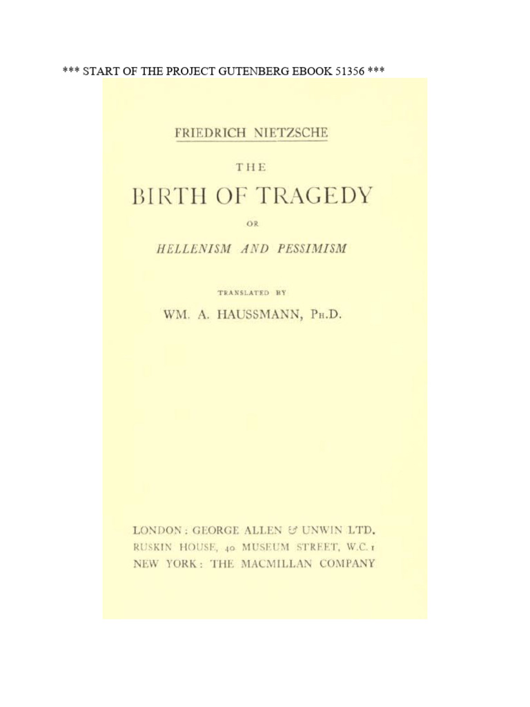 Birth of Tragedy | PDF | Arthur Schopenhauer | Friedrich Nietzsche