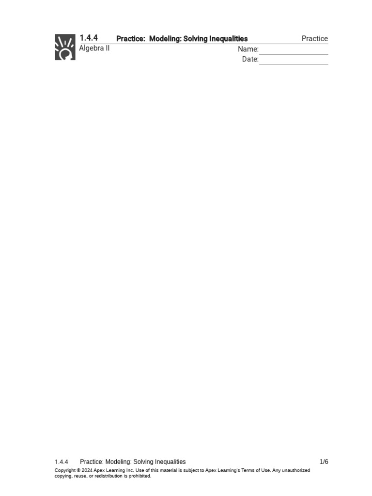 1 4 4 Practice Modeling Solving Inequalities Practice Pdf Applied Mathematics