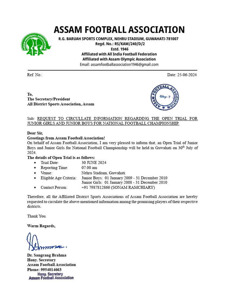 Letter To Dsa - Assam | PDF