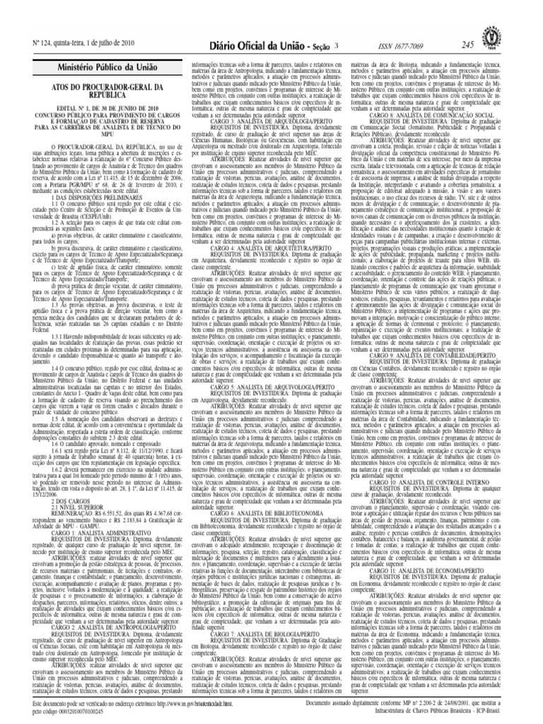 Edital MPU 2010 | PDF | Contabilidade | Jornalismo