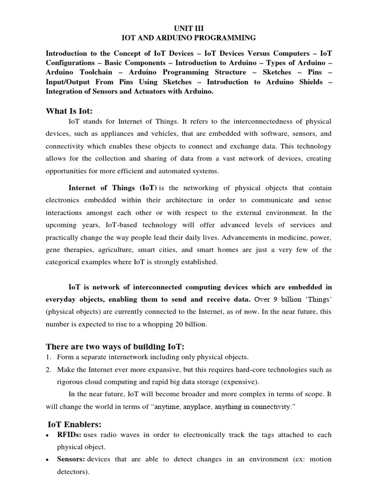 Es&iot Unit 3 Notes | PDF | Internet Of Things | Arduino