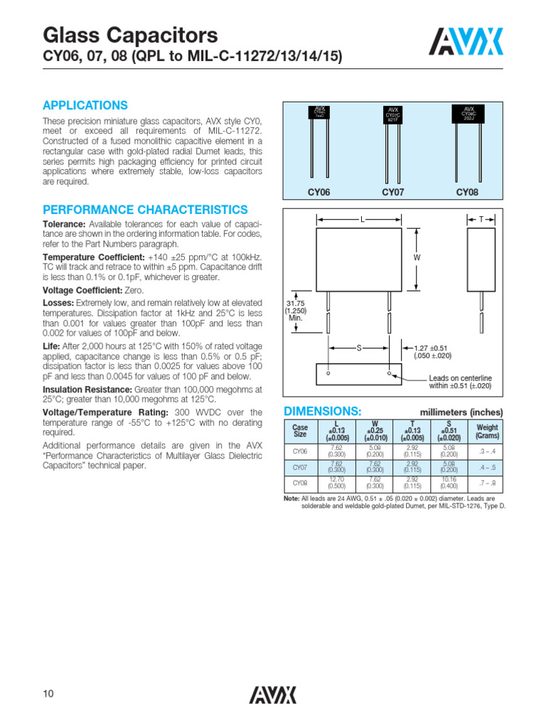 AVX CY0 Glass Capacitor Overview | PDF | Capacitor | Capacitance