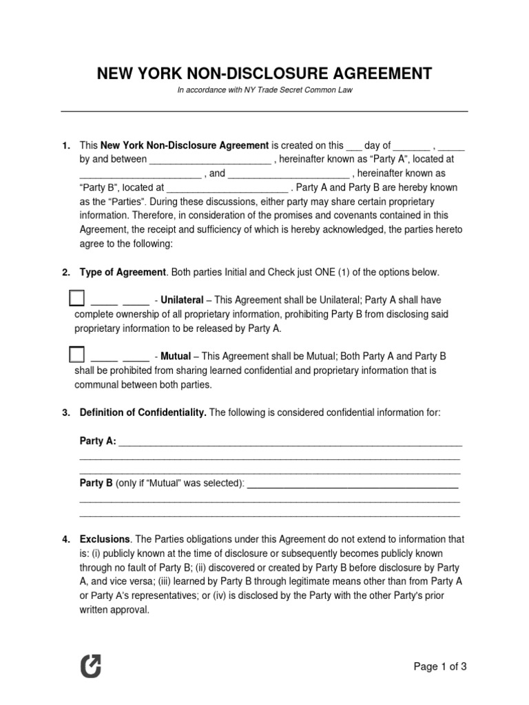 New York Non Disclosure Agreement | PDF | Non Disclosure Agreement ...