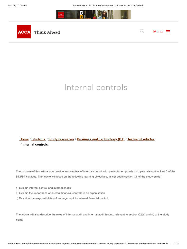Internal Controls - ACCA Qualification - Students - ACCA Global | PDF ...
