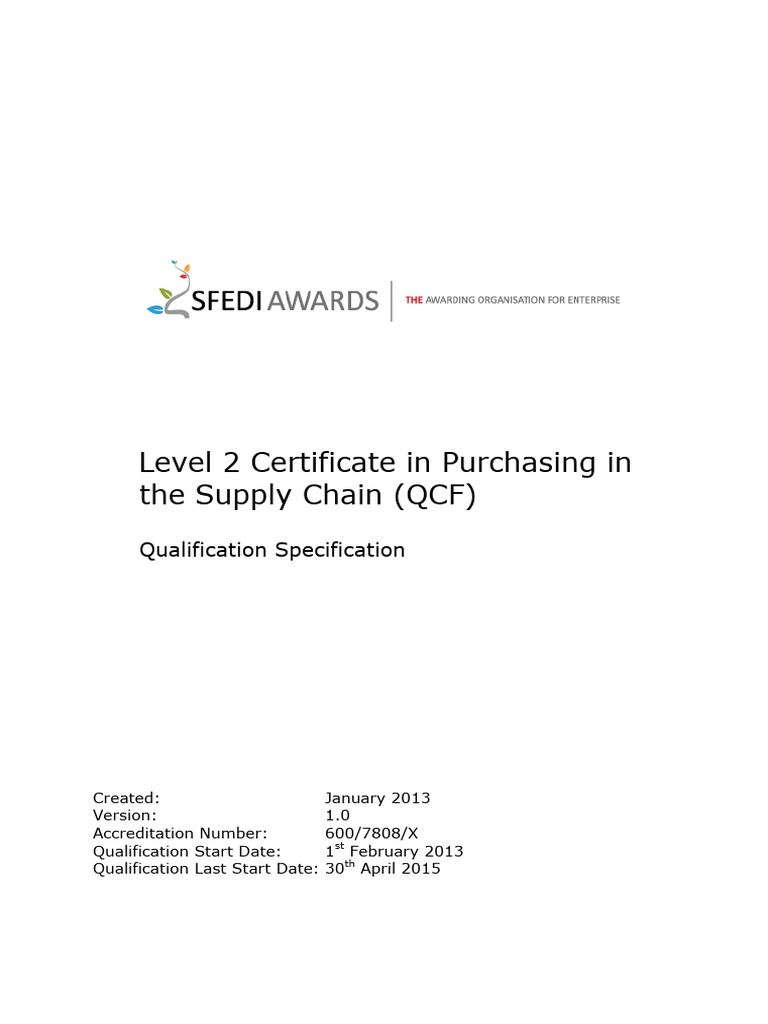 Level 2 Certificate in Purchasing in The Supply Chain QCF 2 | PDF | Educational Assessment ...