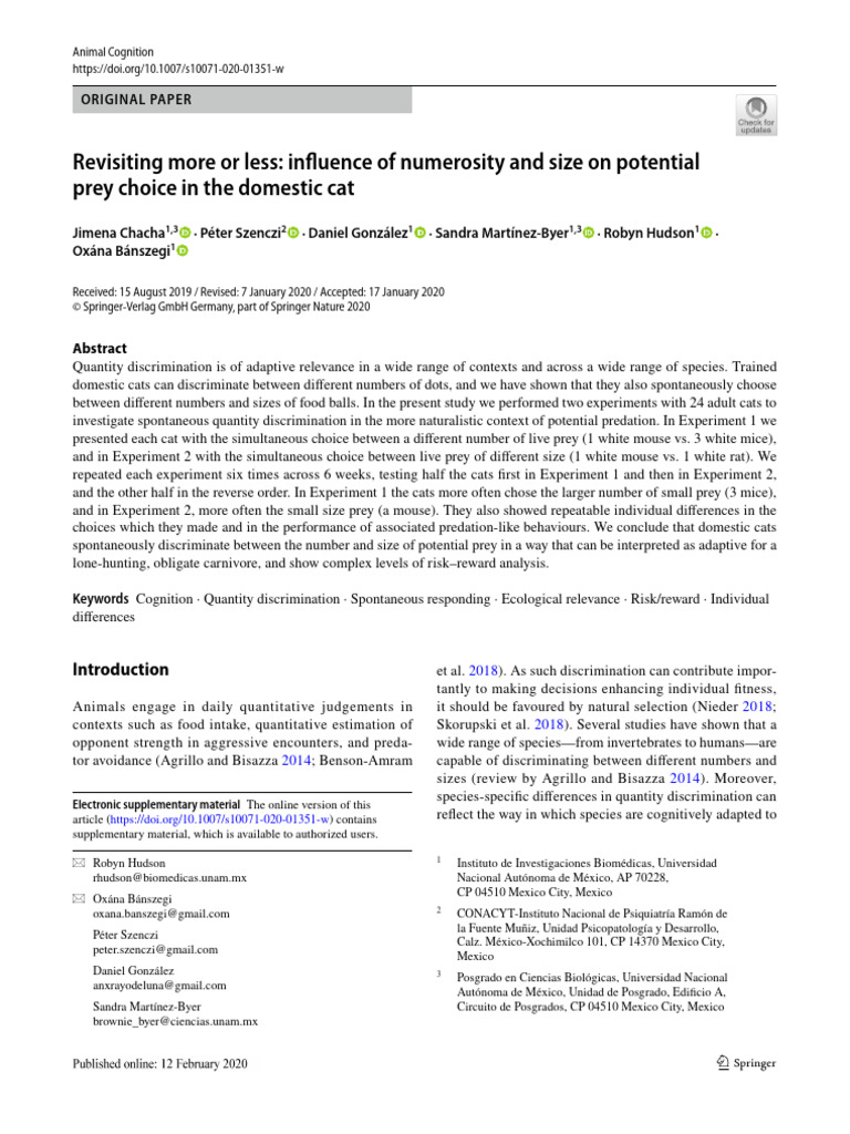 Cat Prey Choice: Size vs. Numerosity | PDF | Predation | Cats