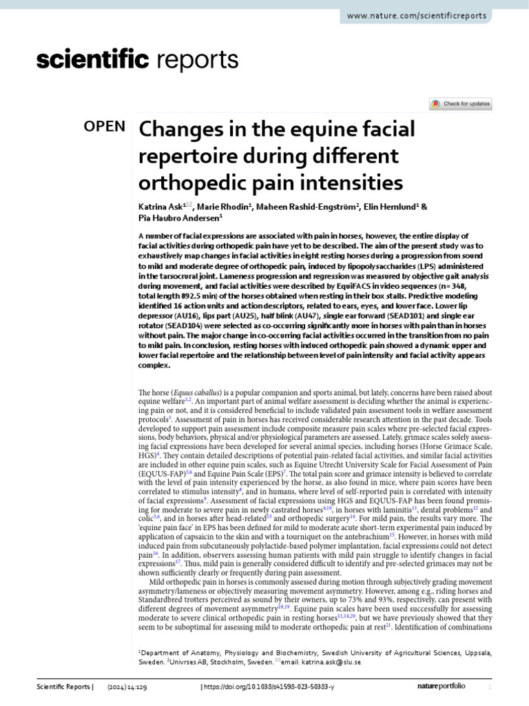 EQUINO - Changes in The Equine Facial Repertoire During Different ...