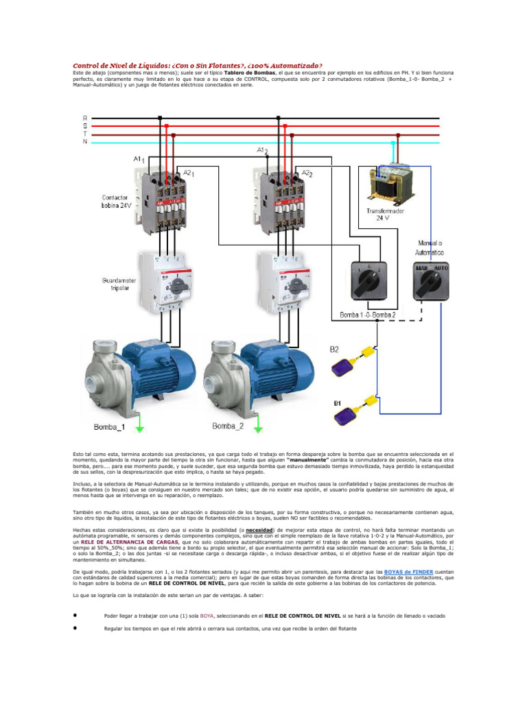 Control de Nivel de Líquidos 2 Bombas Trifasicas | PDF | Relé | Bomba