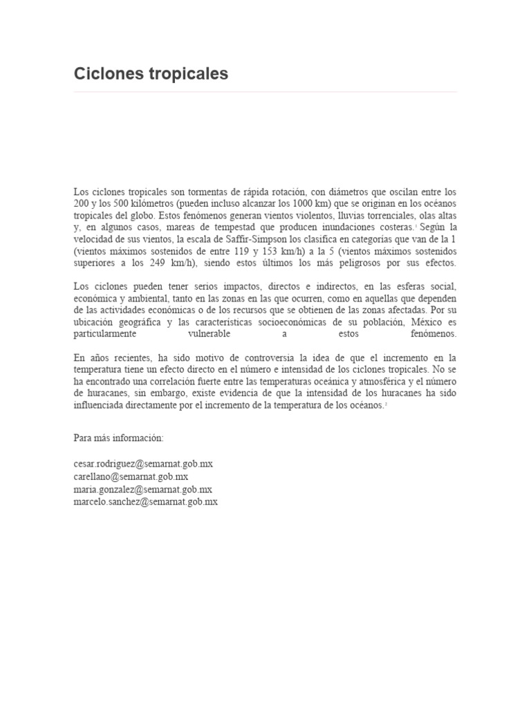 Ciclones tropicales: impacto y clasificación | PDF