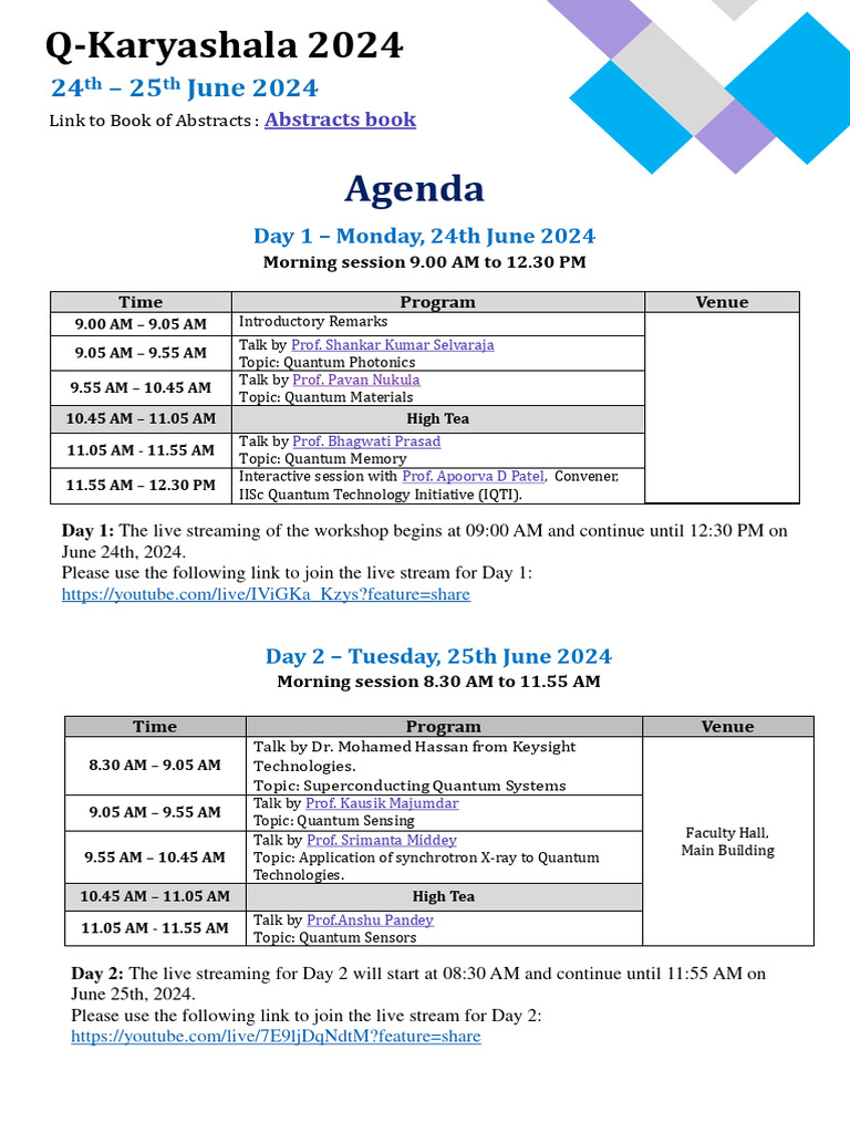 Q Karyashala 2024 - Program Schedule Morning Session | PDF | Technology & Engineering