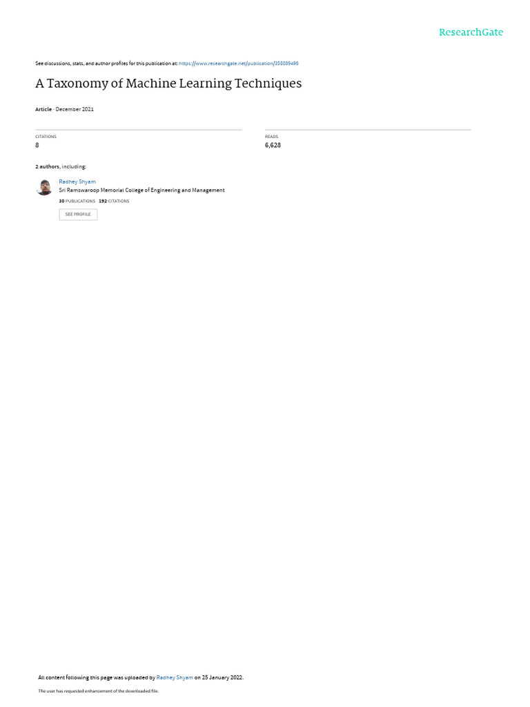 A Taxonomy of Machine Learning Techniques: December 2021 | PDF | Machine Learning | Statistical ...