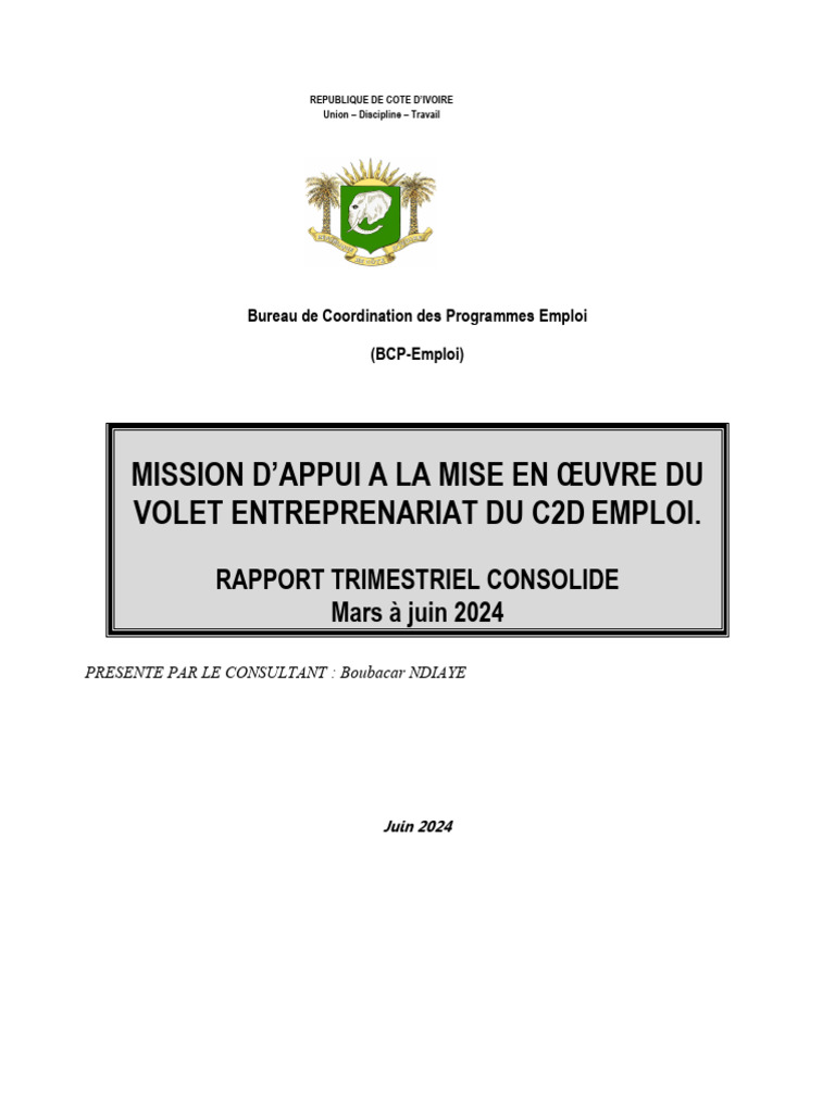 Rapport Trimestriel C2D Emploi 2024 | PDF | Audit | Consultant