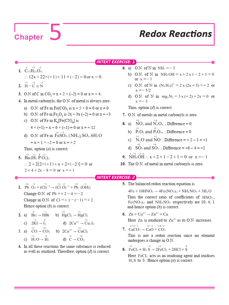 5 - Redox Reactions (Engg) Sol - Final | PDF | Chromium | Redox