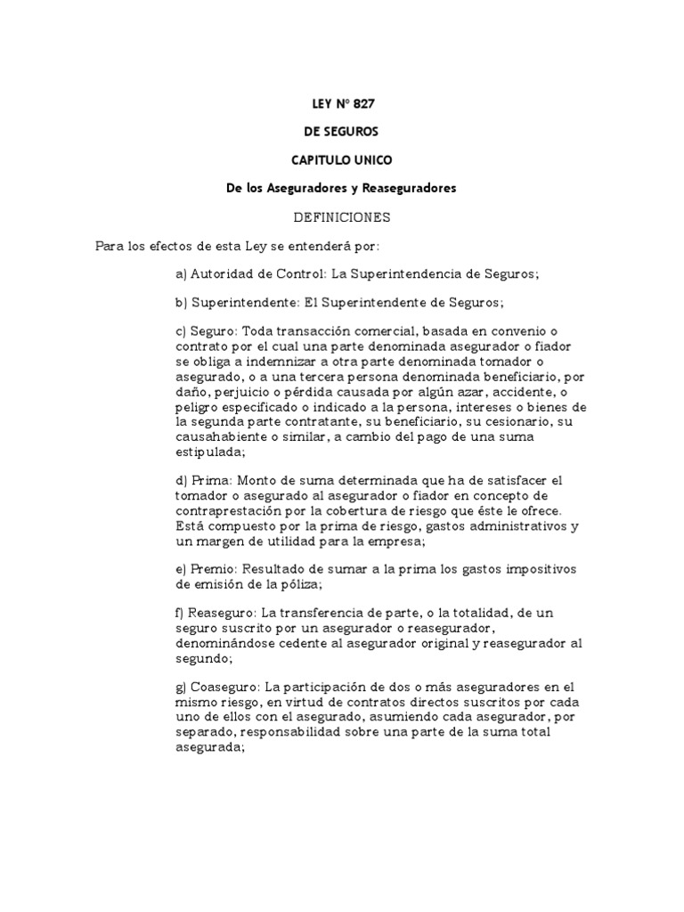 Ley de Seguros: Definiciones y Requisitos | PDF | Póliza de seguros | Reaseguro