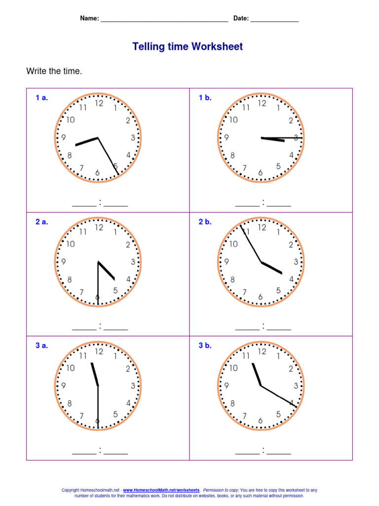 Telling Time Worksheet | PDF