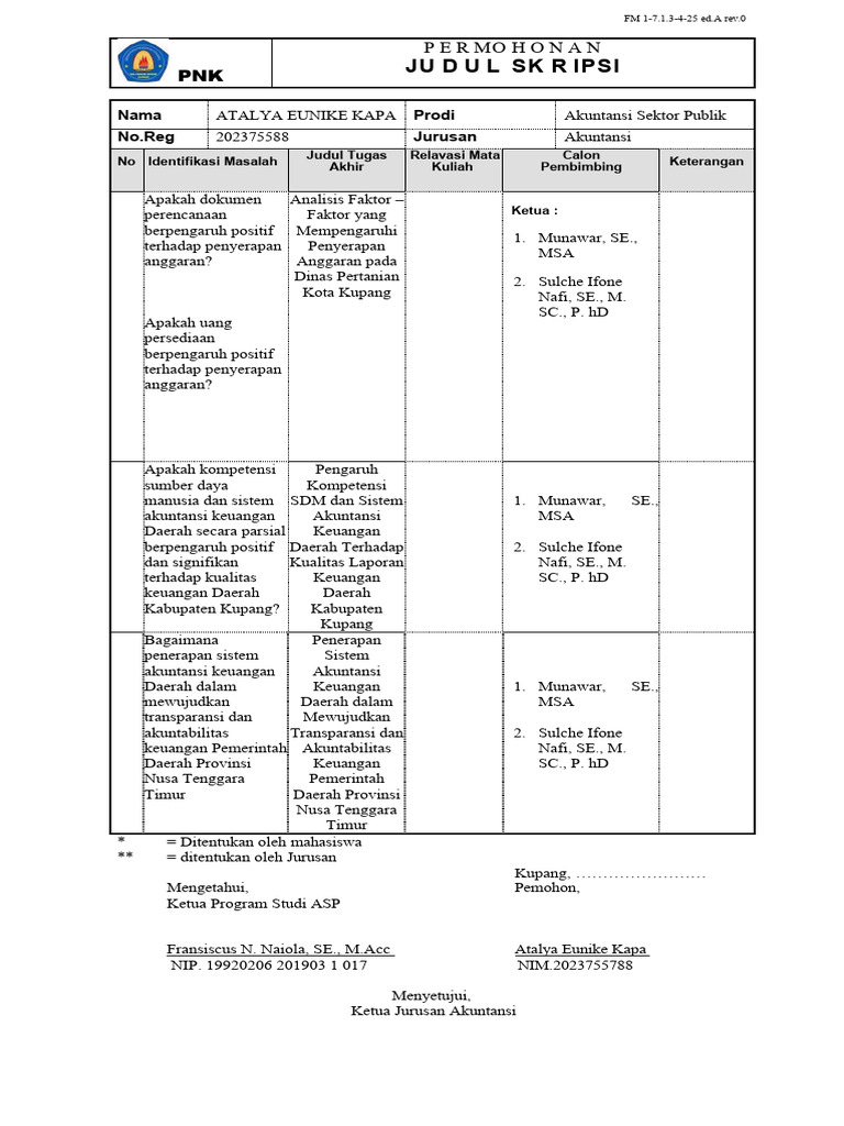 Permohonan Judul Ta D4 | PDF
