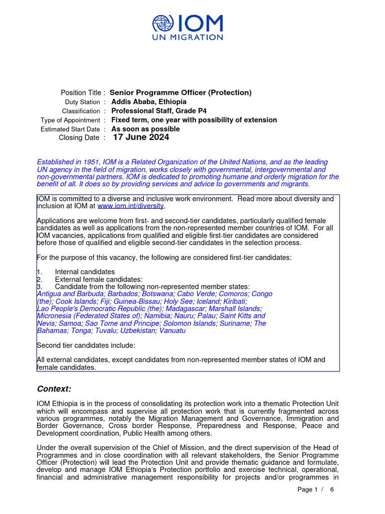 Data Overview - VN 2024 333 Senior Programme Officer (Protection) (P4) Addis Ababa Ethiopia ...