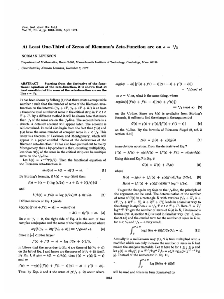 La Tercera Parte de Los Ceros de La Función Zeta de Riemann | PDF | Special Functions ...