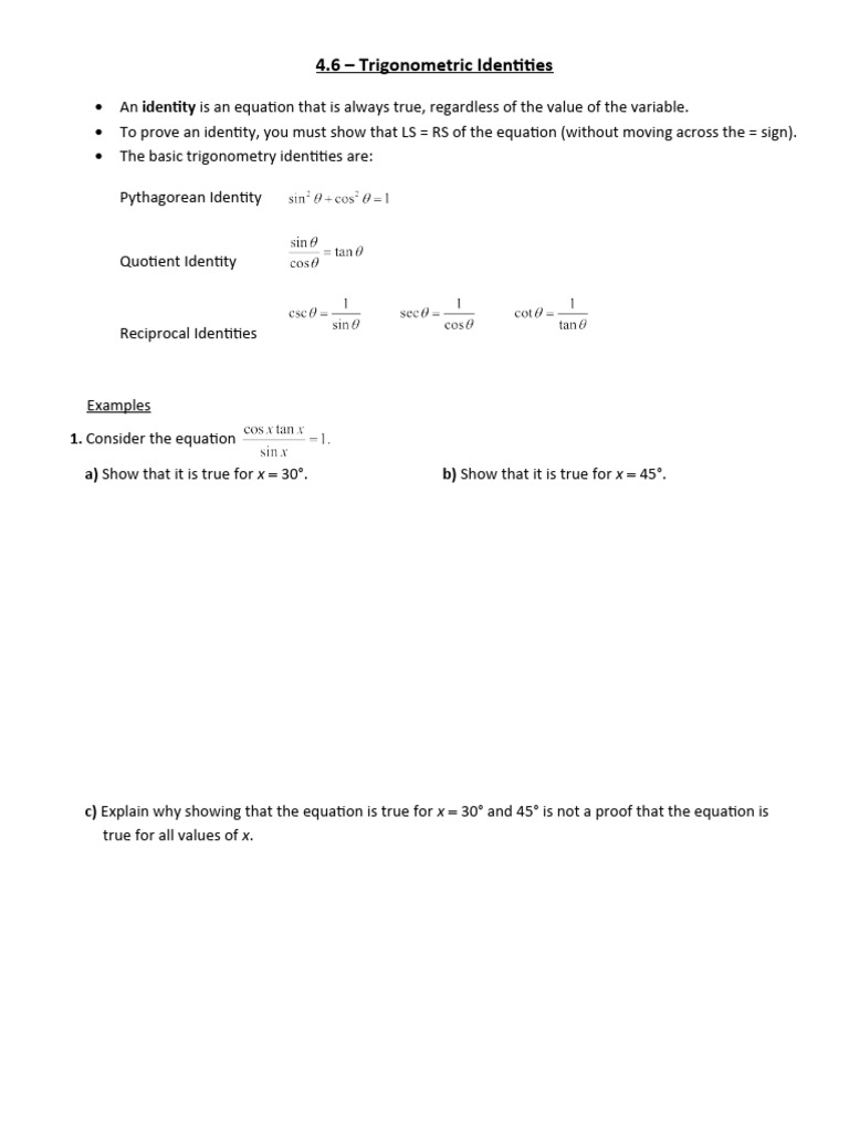Trigonometric Identities Explained | PDF | Teaching Methods & Materials