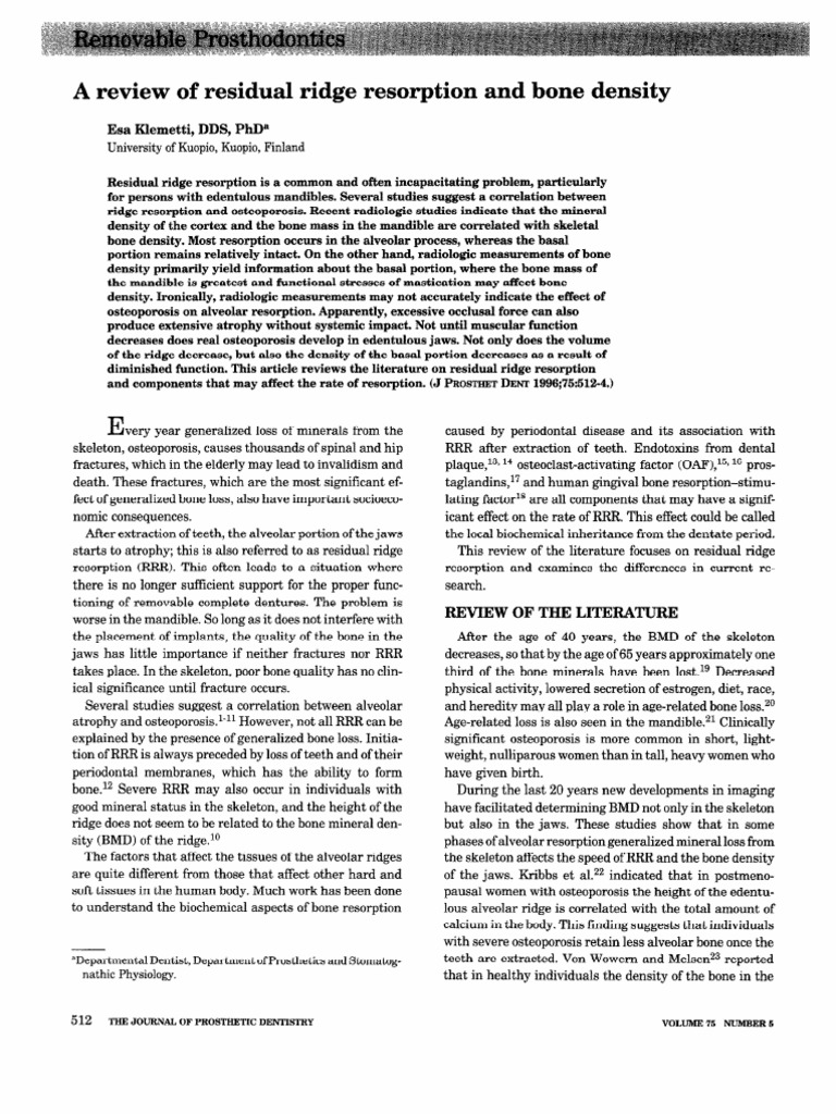 A Review of Residual Ridge Resorption and Bone Density | PDF ...