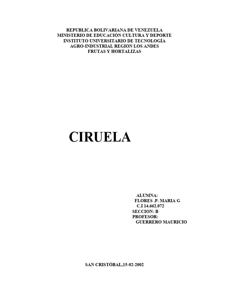 CIRUELA | PDF | Fruta | Agua