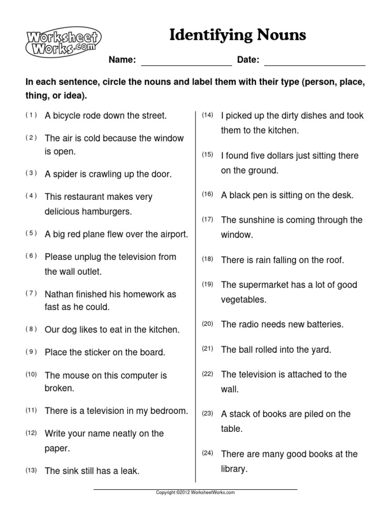 WorksheetWorks Identifying Nouns 1 | PDF