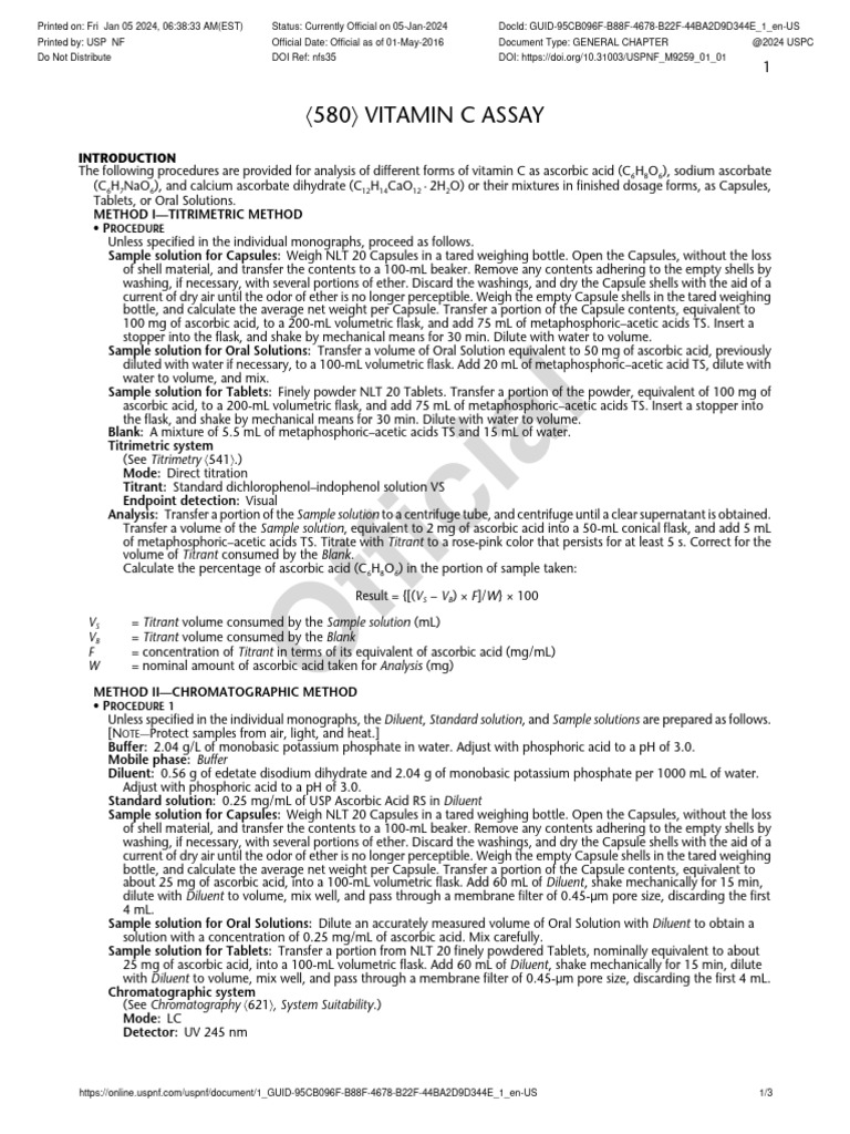 580 Vitamin C Assay | PDF | Titration | Chemistry