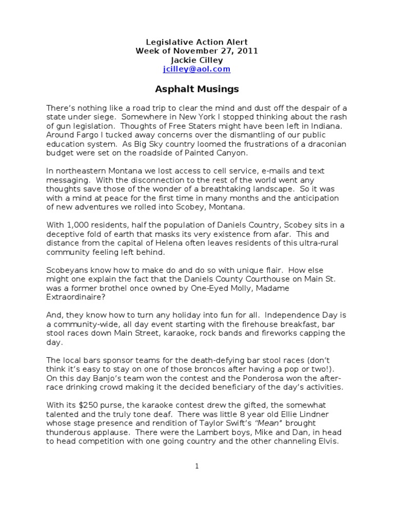 Jackie Cilley Legislative Action Alert 11-27-2011 | PDF | United States ...