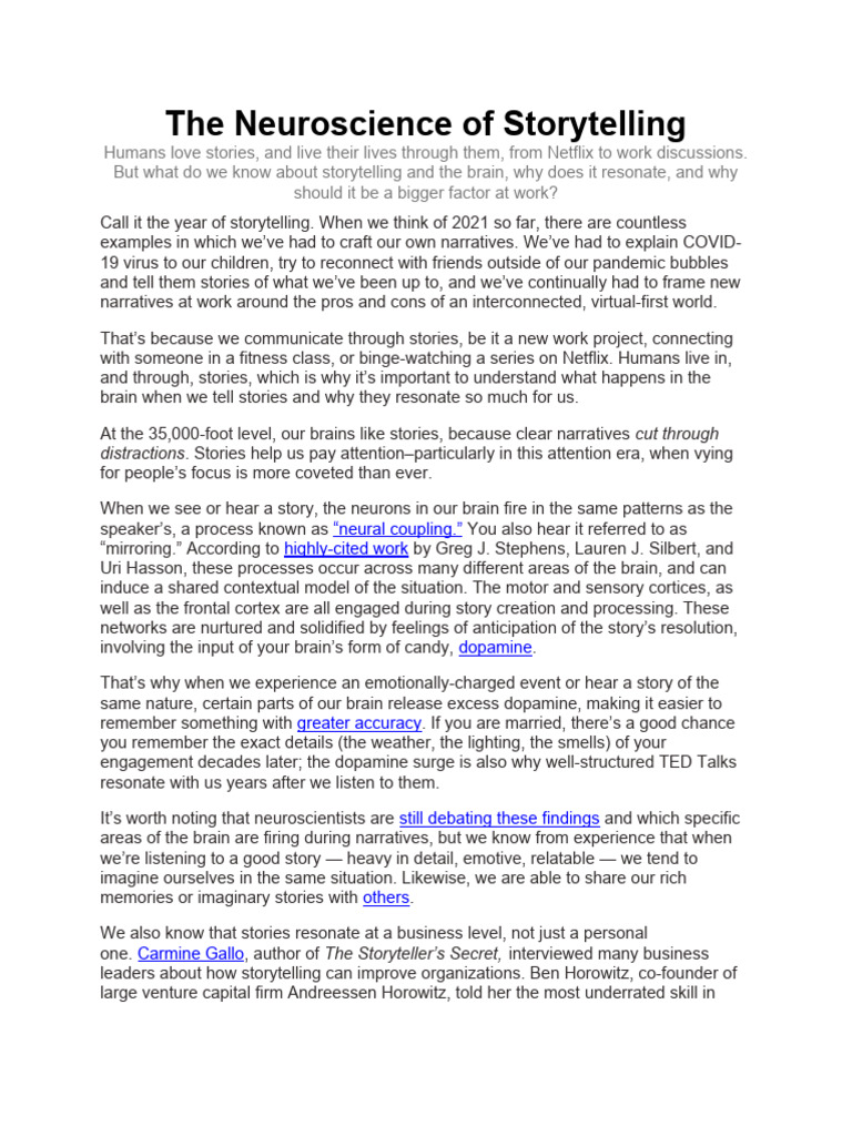 The Neuroscience of Storytelling | PDF | Storytelling | Brain