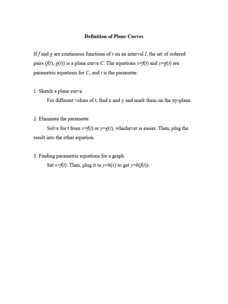Definition of Plane Curves and Parametric Equations | PDF