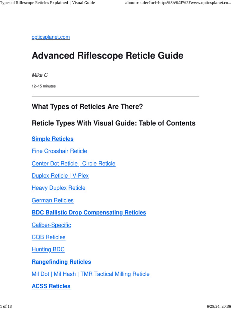 Types of Riflescope Reticles Explained - Visual Guide | PDF ...